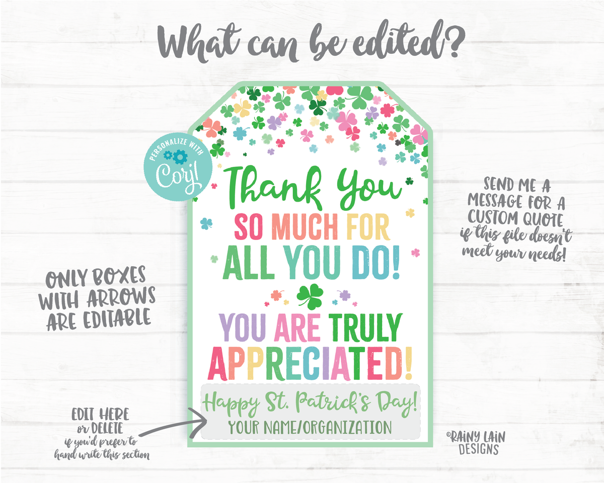 St Patrick's Day Gift Tag Thank You for all you do Staff Appreciation ...