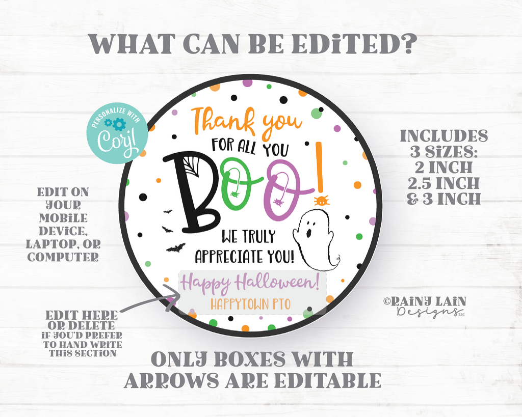 Thank you for all you boo Tag Round Halloween Printable Tag Editable F ...
