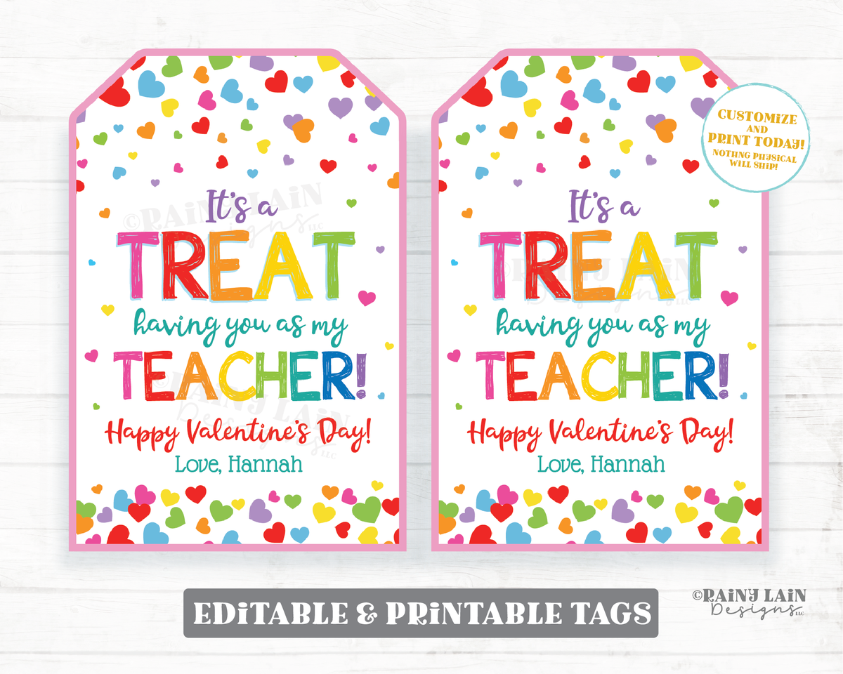 Valentine's Day Treat Having You as my Teacher Tag Valentine Appreciat ...