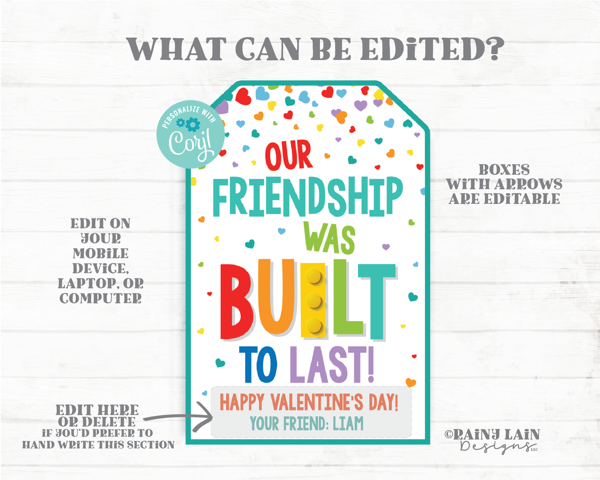 Built to Last Valentine Tag Building Blocks Friendship Pieces Block To ...