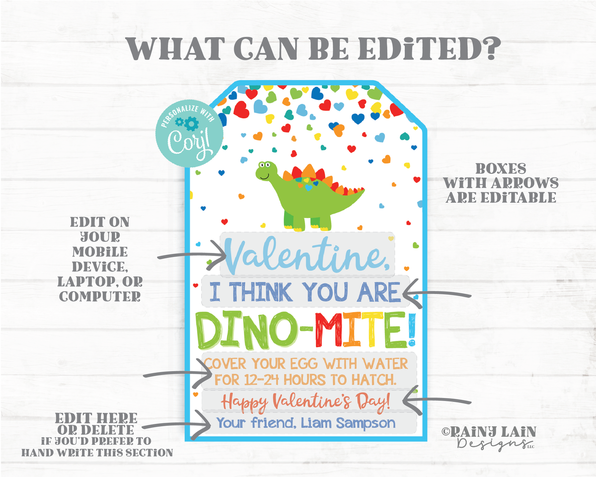 Dinosaur Egg Valentine Tags Dino-Mite Valentine Dinosaur Valentine Egg ...