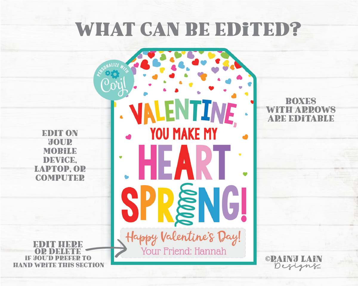 You Make my Heart Spring Valentine Tag Coil Toy Valentine's Day Friend ...