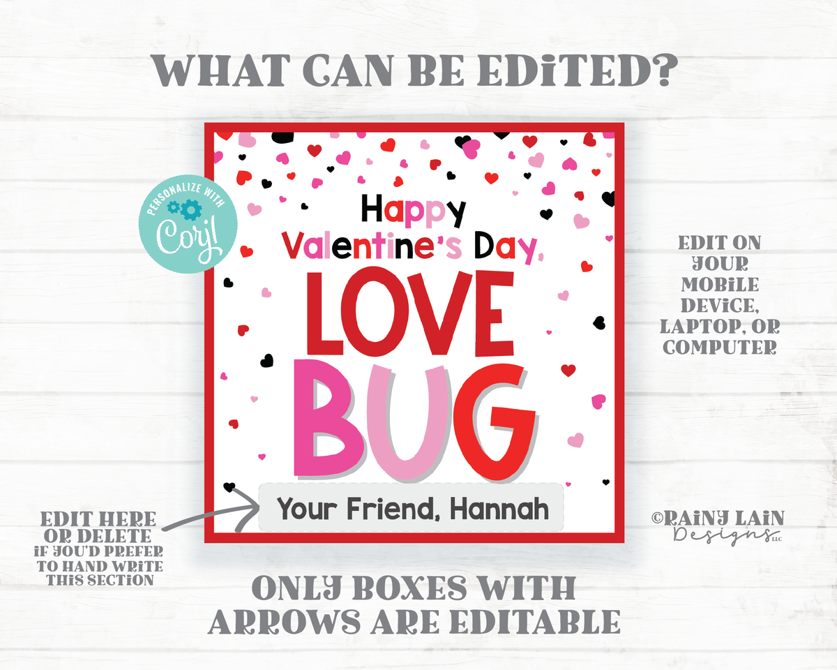 Love Bug Valentine Tag Worm Valentines Caterpillar Ladybug Friend Pres ...