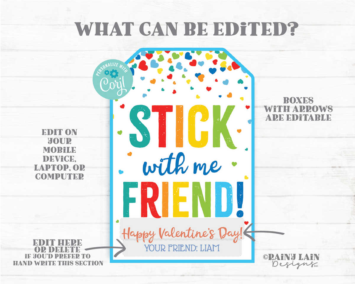 Stick with me Friend Valentine's Day tag Sticky Hand Tattoo Stickers V ...