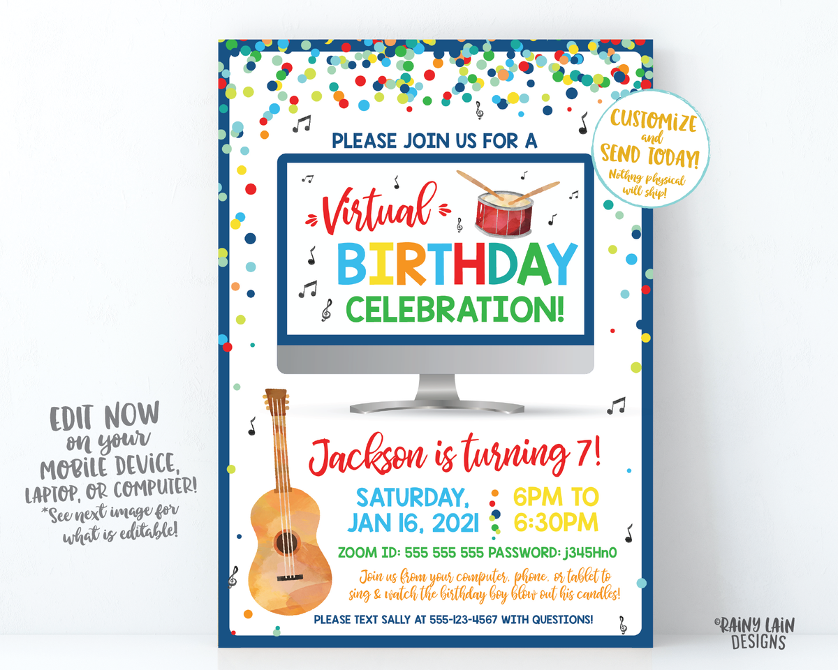 Virtual Birthday Party Invitation Music Virtual Party Invitation, Vide ...