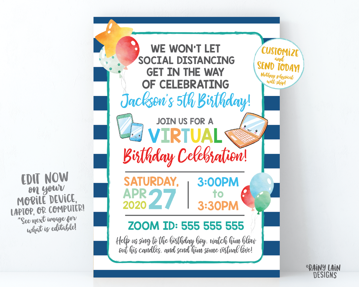 Virtual Birthday Party Invitation, Virtual Party Invitation, Social Di ...