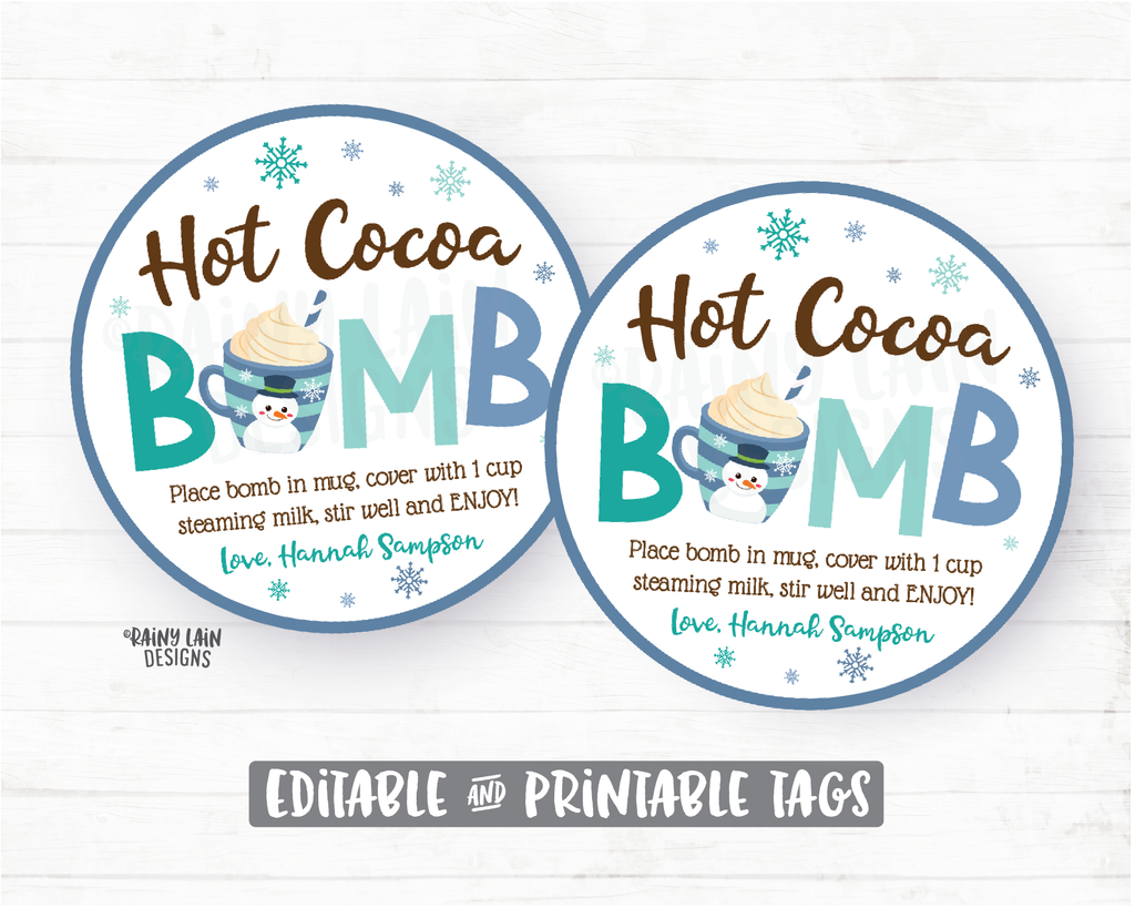 Winter Cocoa Bomb Tag, Snowflake Hot Chocolate Bomb Tags, Editable Coc ...