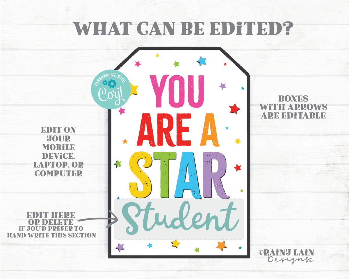 You are a star gift tag Star Student Editable Appreciation Employee Co ...