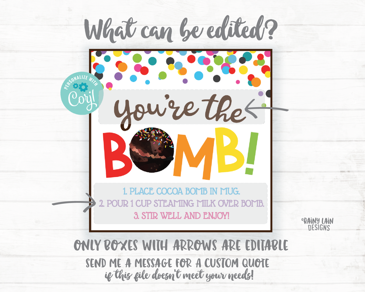 Editable Cocoa Bomb Tags, You're the Bomb Tag, Hot Cocoa Bomb Tag, Hot ...
