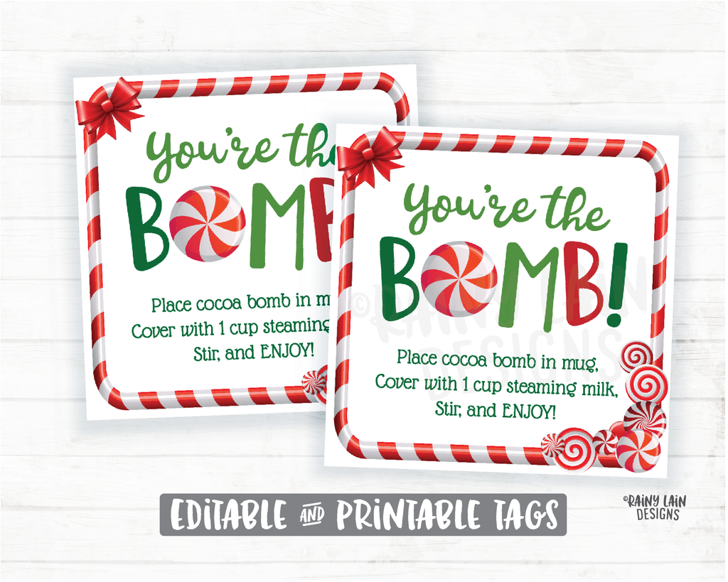 Editable Cocoa Bomb Tags, Christmas Hot Cocoa Bomb Tag, Peppermint Hot ...