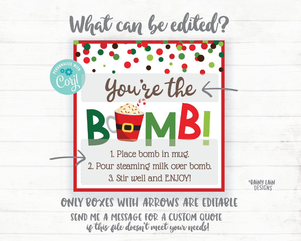 Christmas Hot Cocoa Bomb Tag, Peppermint Hot Chocolate Bomb Tags, Edit ...